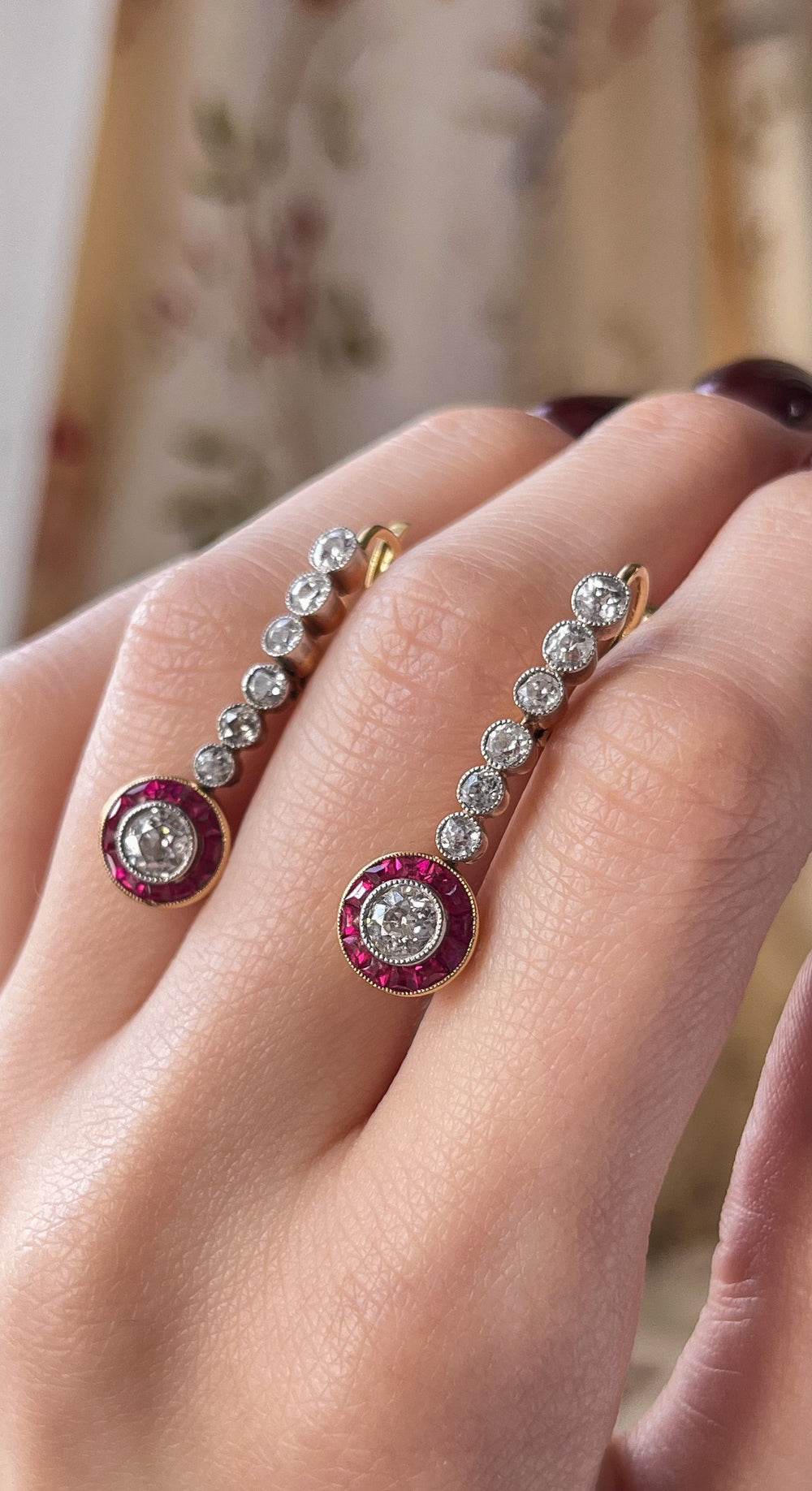 Marvelous Ruby and Diamond Art Deco Target Earrings | Curio Incorporated